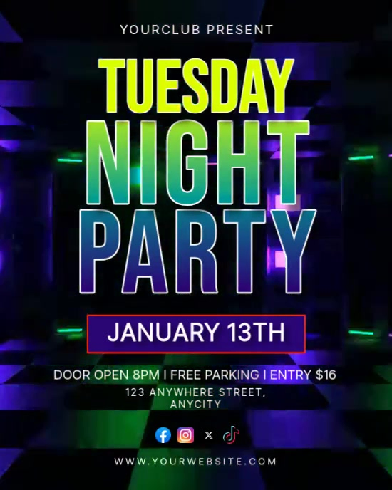Black Neon Tuesday Night Party Instagram Portrait Template | PosterMyWall