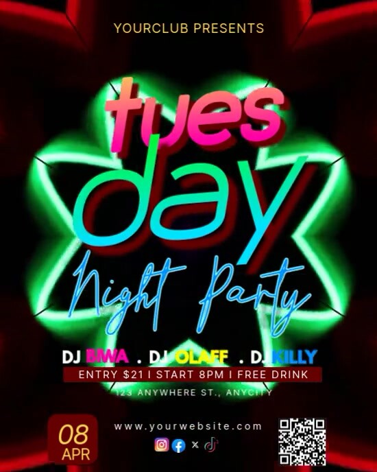 Black Neon Tuesday Night Party Instagram Portrait Template | PosterMyWall