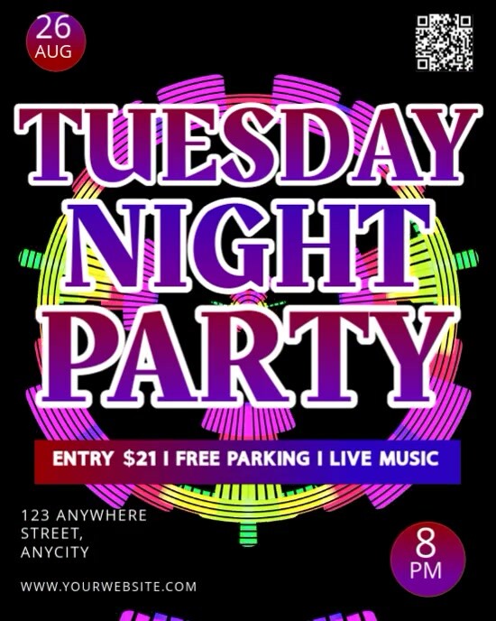 Black Neon Tuesday Night Party Instagram Portrait Template | PosterMyWall