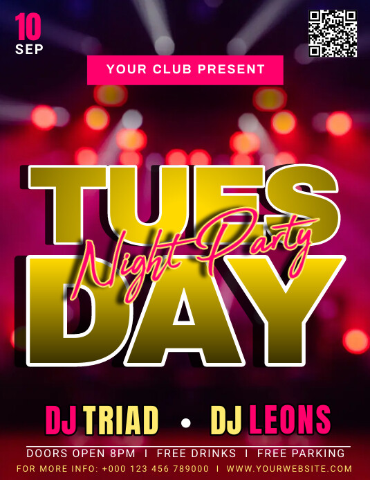 Black Neon Tuesday Night Party Pamflet (lette Templat | PosterMyWall