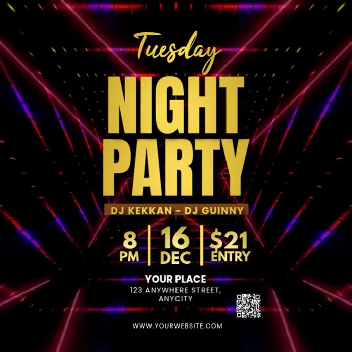 Plantilla de Black Neon Tuesday Night Party Pos Instagram | PosterMyWall