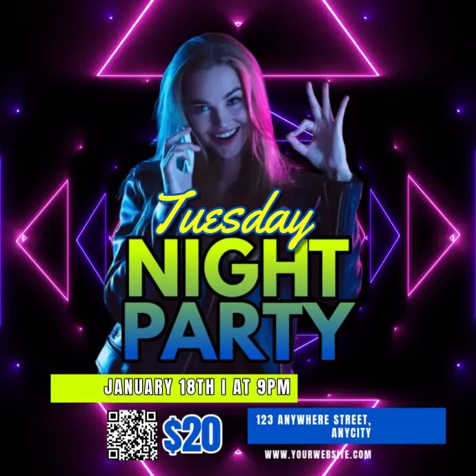 Black Neon Tuesday Night Party Pos Instagram Template | PosterMyWall