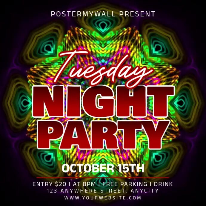 Modèle Black Neon Tuesday Night Party Pos Instagram | PosterMyWall