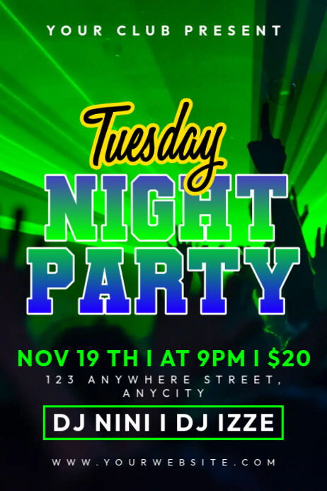 Black Neon Tuesday Night Party Poster Template | PosterMyWall