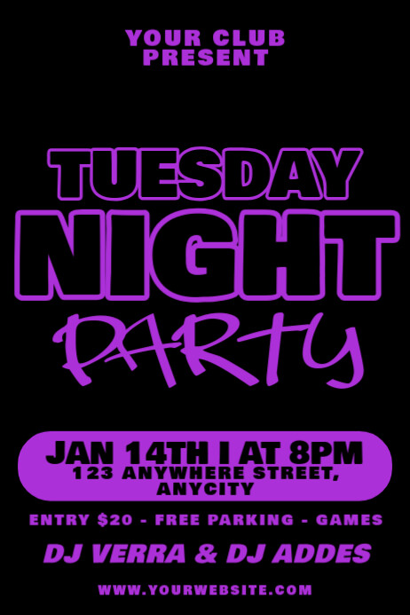 Black Neon Tuesday Night Party Poster Template | PosterMyWall