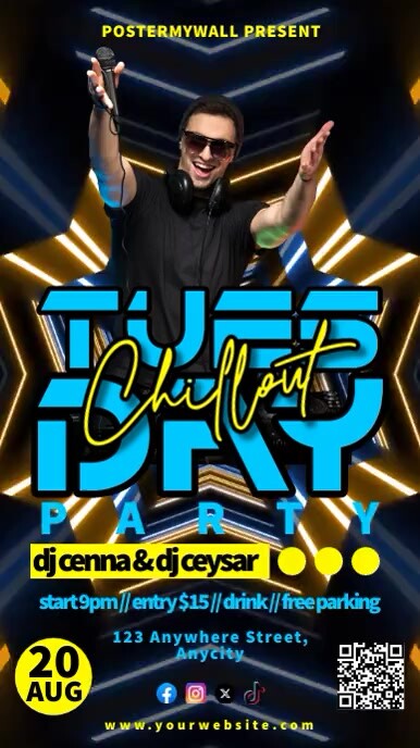 Black Neon Tuesday Night Party Reel Instagram Template | PosterMyWall