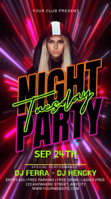 Modèle Black Neon Tuesday Night Party Reel Instagram | PosterMyWall