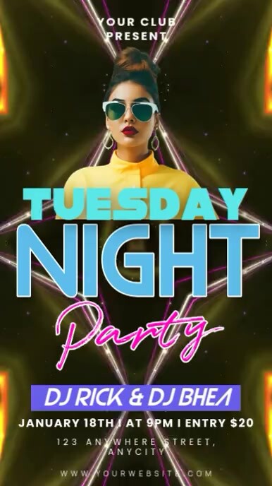 Copy of Black Neon Tuesday Night Party Reel Instagram | PosterMyWall