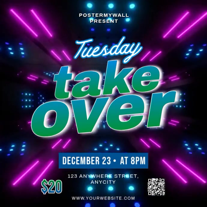 Black Neon Tuesday Take Over Pos Instagram Template | PosterMyWall