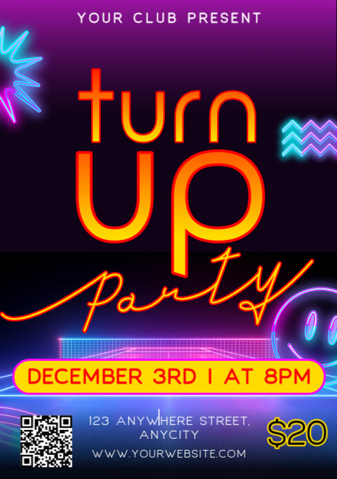 Black Neon Turn Up Party A1 Template | PosterMyWall