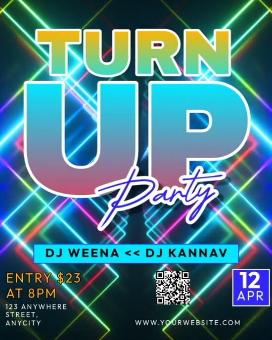 Black Neon Turn Up Party Instagram Portrait Template | PosterMyWall