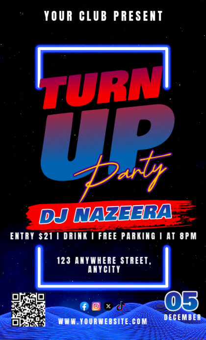 Plantilla de Black Neon Turn Up Party Legal As | PosterMyWall