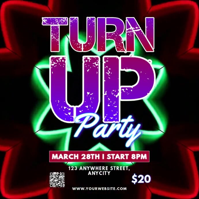 Plantilla de Black Neon Turn Up Party Pos Instagram | PosterMyWall