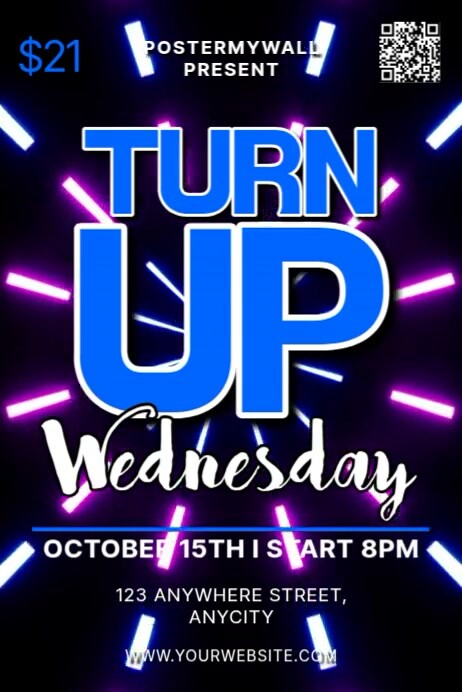 Black Neon Turn Up Party Poster Templat | PosterMyWall