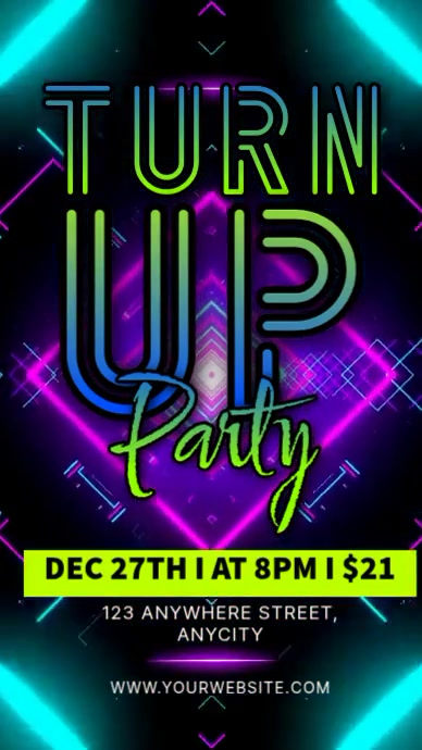 Plantilla de Black Neon Turn Up Party Reel Instagram | PosterMyWall