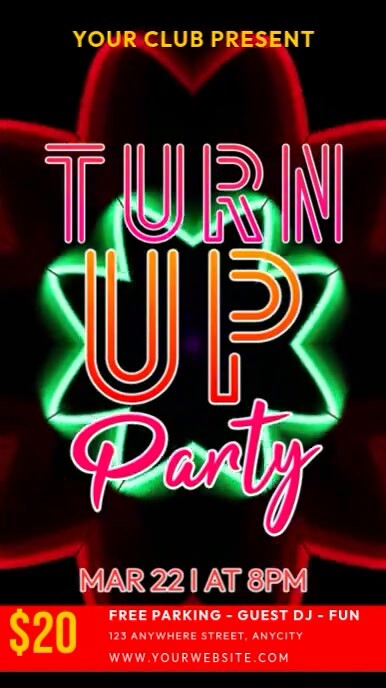 Plantilla de Black Neon Turn Up Party Reel Instagram | PosterMyWall