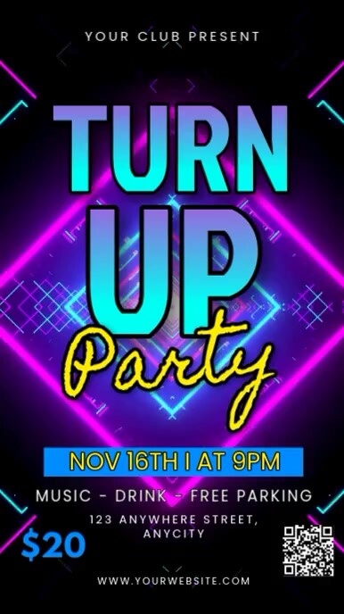 Plantilla de Black Neon Turn Up Party Reel Instagram | PosterMyWall