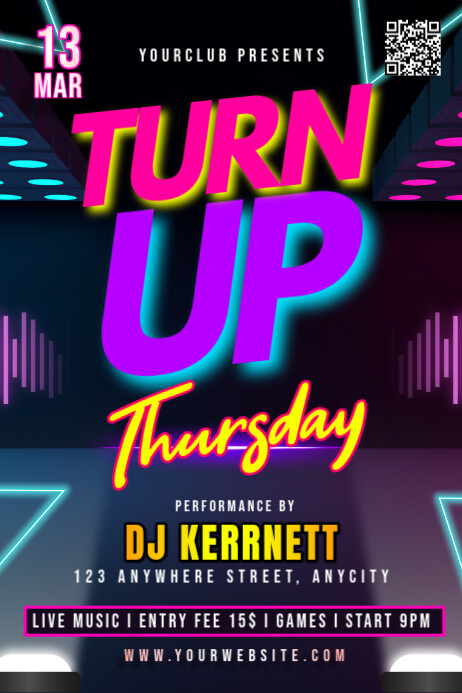 Copy of Black Neon Turn Up Thursday Poster | PosterMyWall