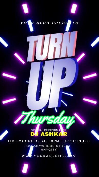 Black Neon Turn Up Thursday Reel Instagram Template | PosterMyWall