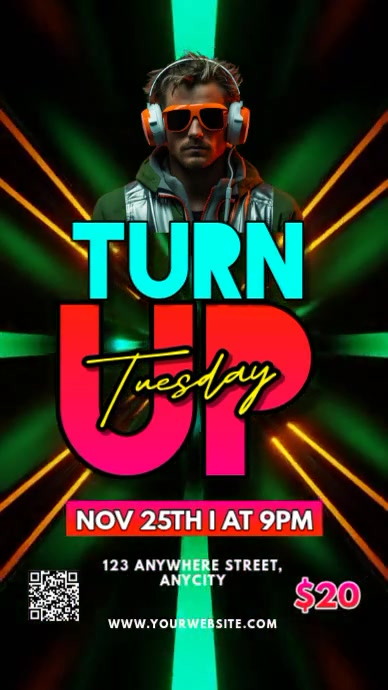 Copy of Black Neon Turn Up Tuesday Instagram Reel | PosterMyWall