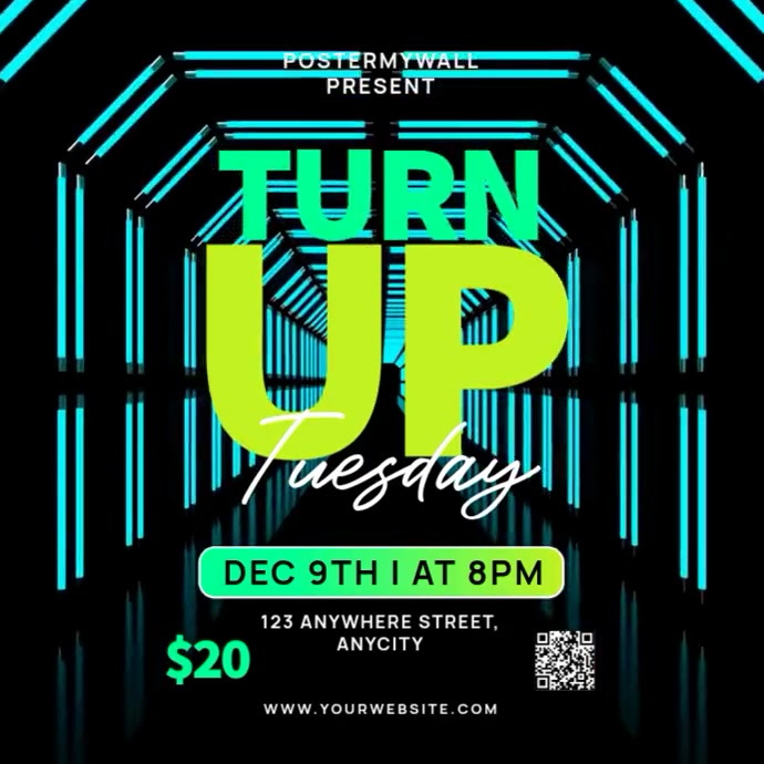 Black Neon Turn Up Tuesday Pos Instagram Template | PosterMyWall