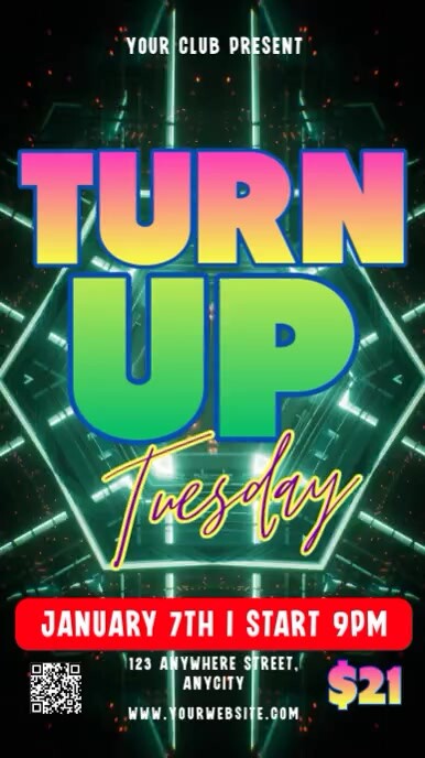 Copy of Black Neon Turn Up Tuesday Reel Instagram | PosterMyWall