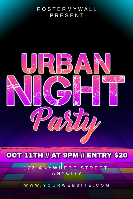Black Neon Urban Night Party Poster Template | PosterMyWall