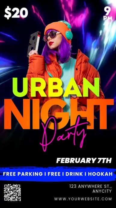 Black Neon Urban Night Party Reel Instagram Template | PosterMyWall