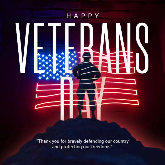 Plantilla de Black Neon Veterans Day Online Wish Flyer Design Instagram Post | PosterMyWall