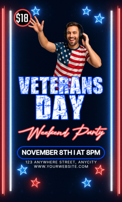 Plantilla de Black Neon Veterans Day Weekend Party Legal As | PosterMyWall