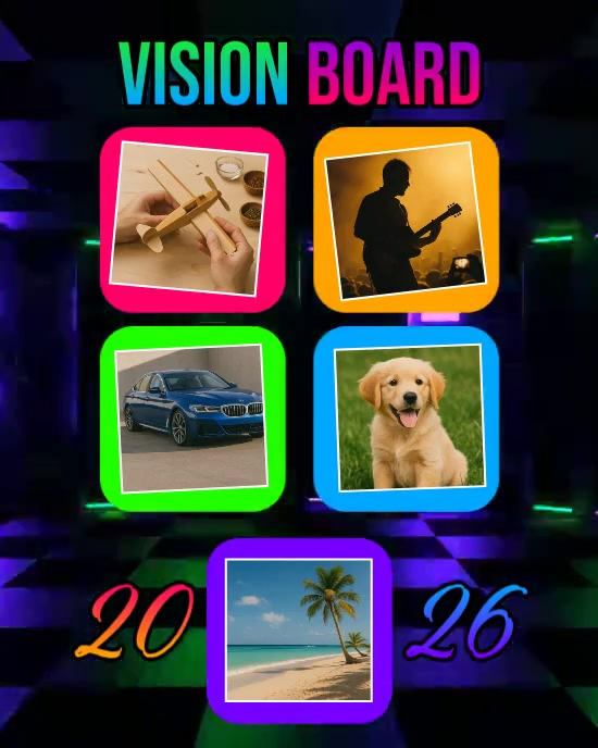 Plantilla de Black Neon Vision Board 2026 Instagram Portrait | PosterMyWall