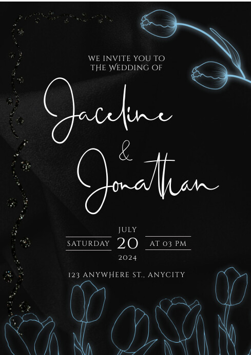 Modèle Black Neon Wedding Invitation A4 | PosterMyWall
