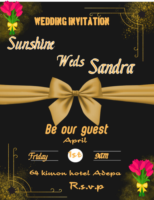 Black Neon Wedding Invitation Flyer (us Letter) Template | PosterMyWall