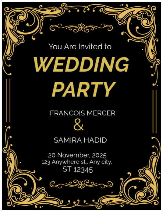 Black Neon wedding invitation Flyer (us Letter) Template | PosterMyWall