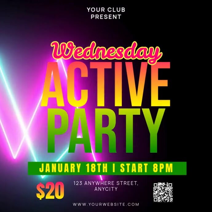 Black Neon Wednesday Active Party Pos Instagram Template | PosterMyWall