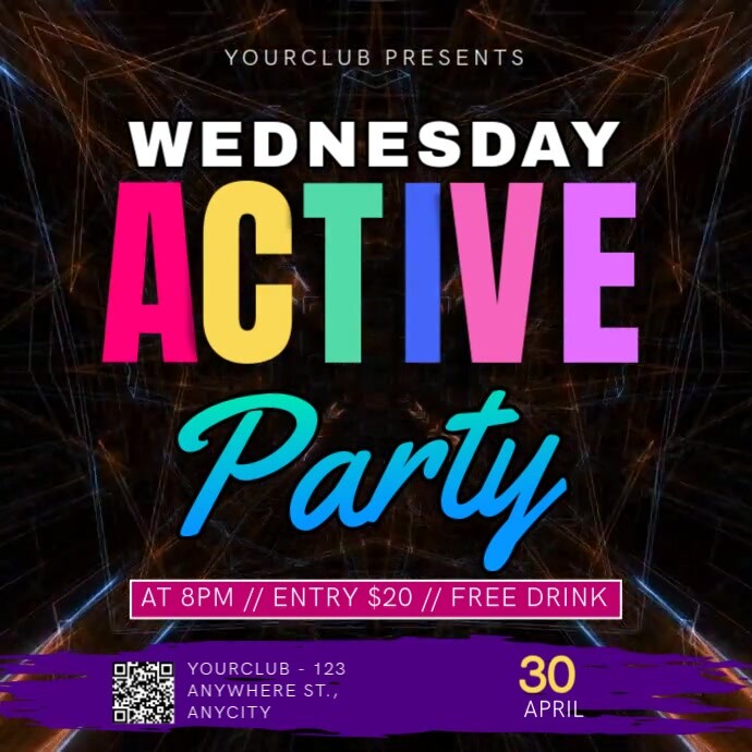 Copy of Black Neon Wednesday Active Party Pos Instagram | PosterMyWall