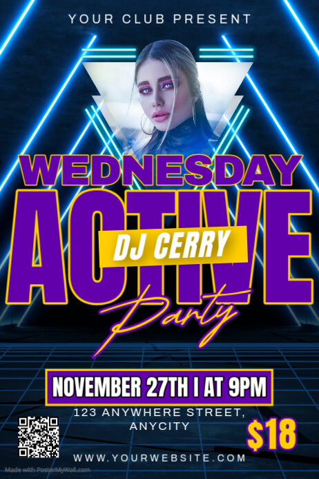 Plantilla de Black Neon Wednesday Active Party Poster | PosterMyWall