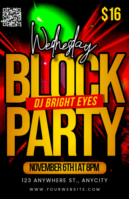 Black Neon Wednesday Block Party Tabloid Template | PosterMyWall
