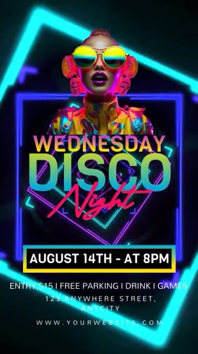 Copy of Black Neon Wednesday Disco Party Reel Instagr | PosterMyWall