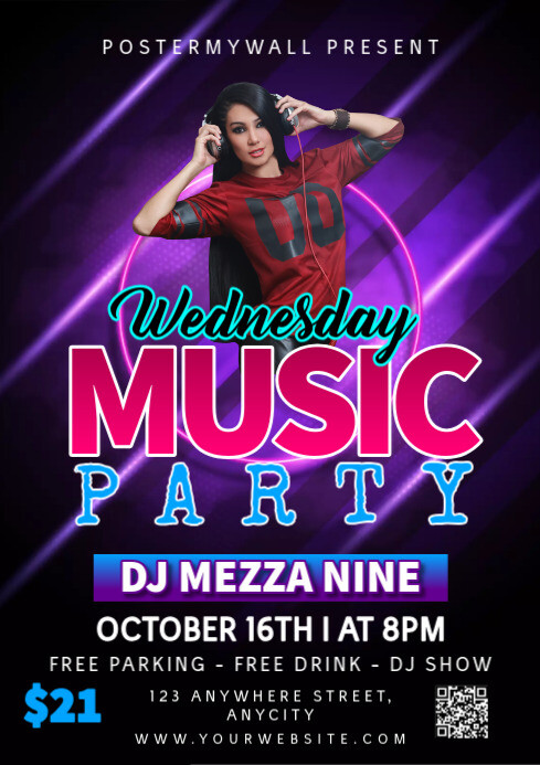 Copy of Black Neon Wednesday Music Party A2 | PosterMyWall