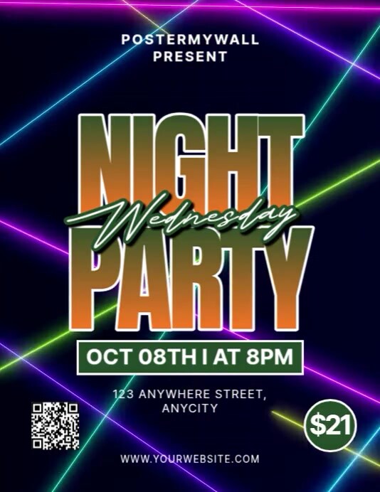 Black Neon Wednesday Night Party Flyer (us Letter) Template | PosterMyWall