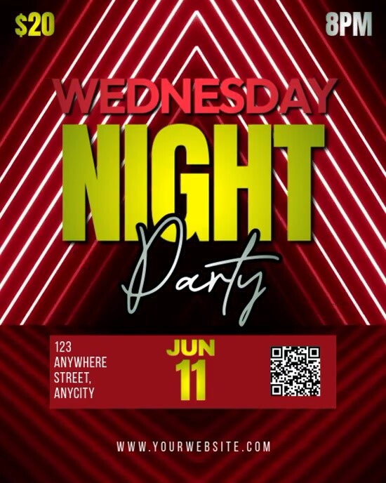 Black Neon Wednesday Night Party Instagram Portrait Templat | PosterMyWall