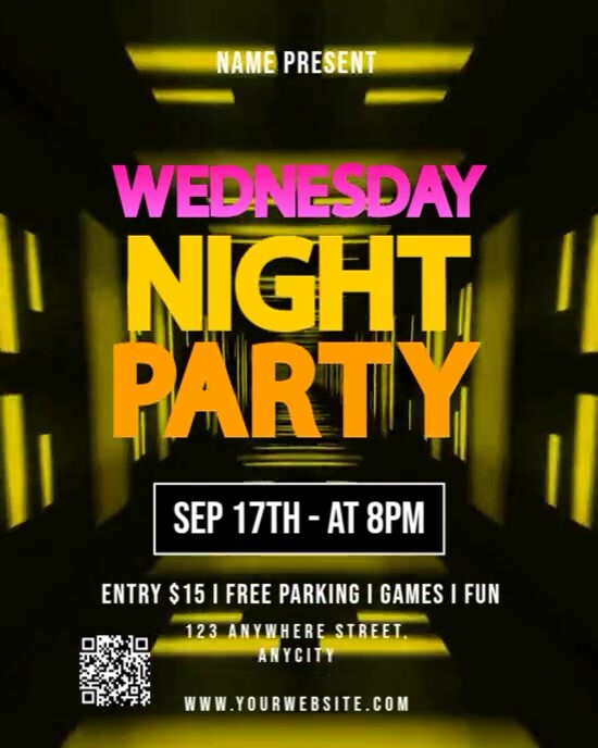Black Neon Wednesday Night Party Instagram Portrait Template | PosterMyWall