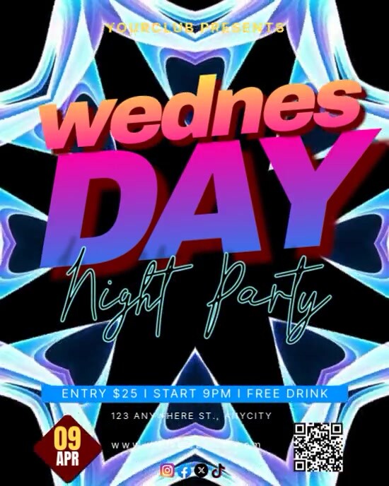 Copy of Black Neon Wednesday Night Party Instagram Portrait | PosterMyWall