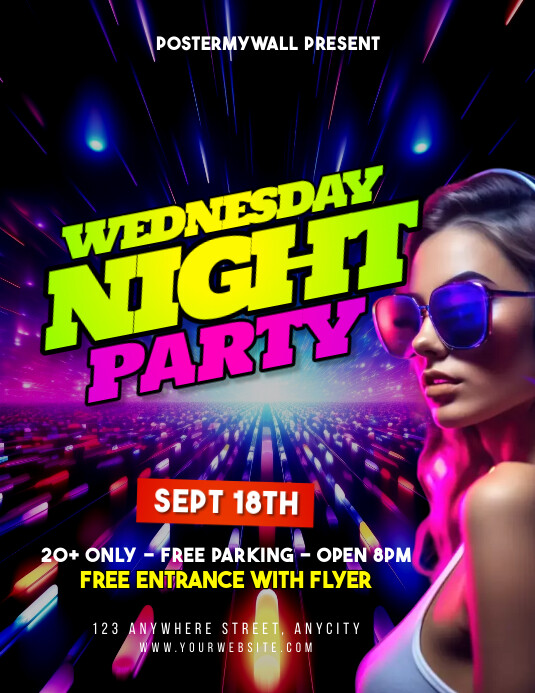 Modèle Black Neon Wednesday Night Party Pamflet (let | PosterMyWall