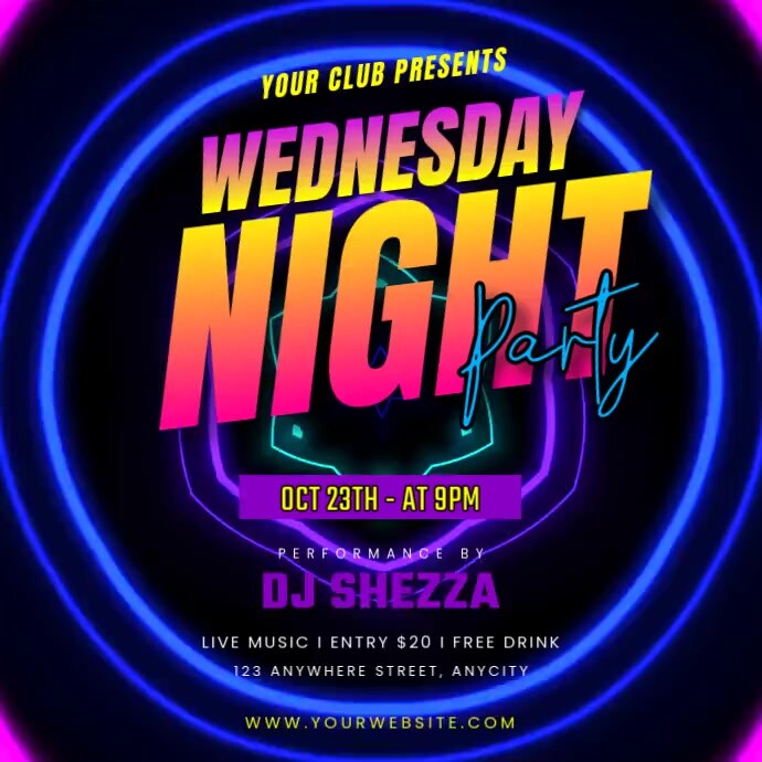 Black Neon Wednesday Night Party Pos Instagram Template | PosterMyWall