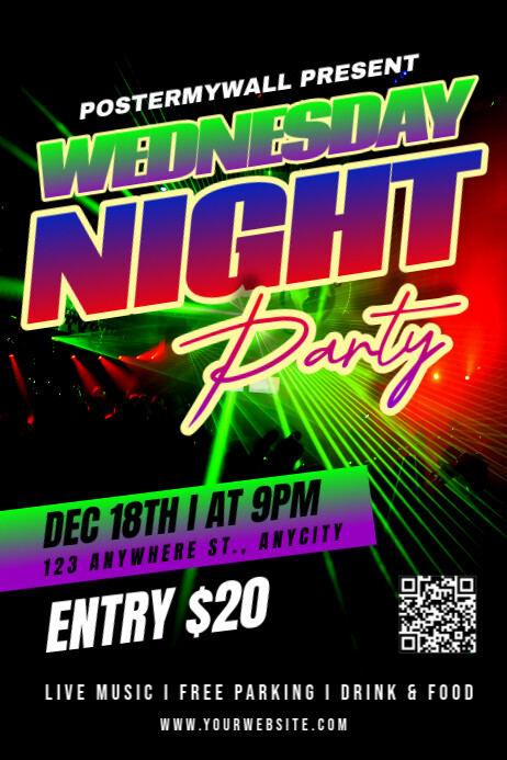 Black Neon Wednesday Night Party Poster Template | PosterMyWall