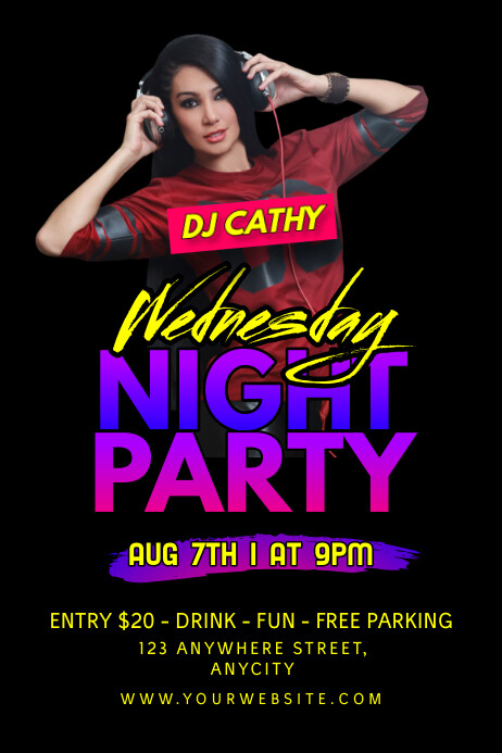 Black Neon Wednesday Night Party Poster Templat | PosterMyWall