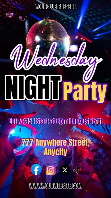 Black Neon Wednesday Night Party Reel Instagr Template | PosterMyWall