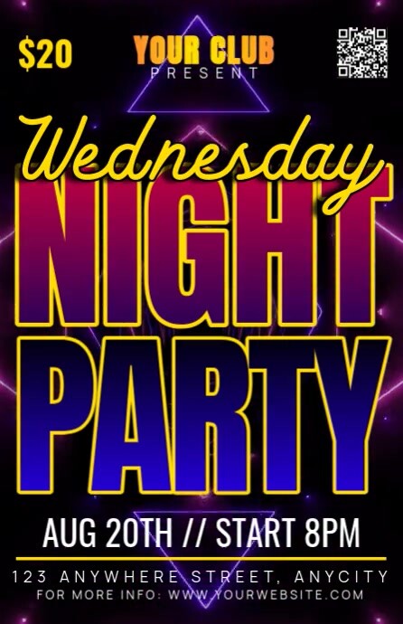 Black Neon Wednesday Night Party Tabloid Template | PosterMyWall